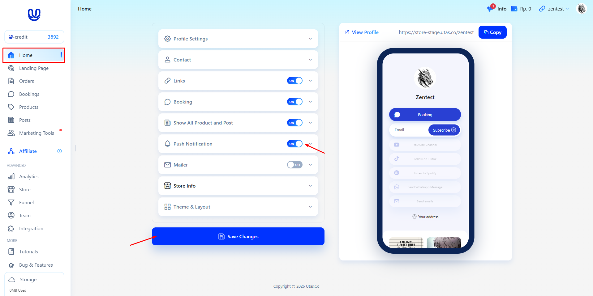 Cara Mengaktifkan dan Menggunakan Fitur Push Notification di Utas
